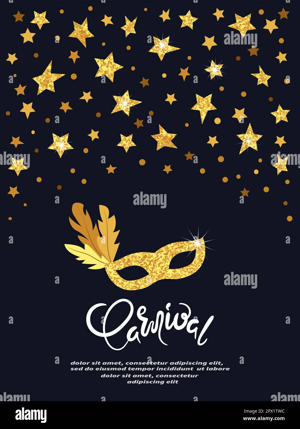 Carnival vector poster with golden mask and stars. Festival design ...