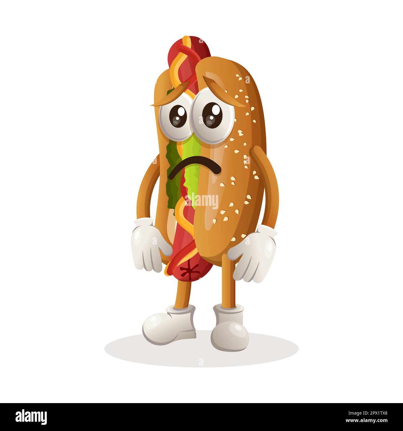 Cute hotdog mascot with sad expression. Perfect for food store, small ...