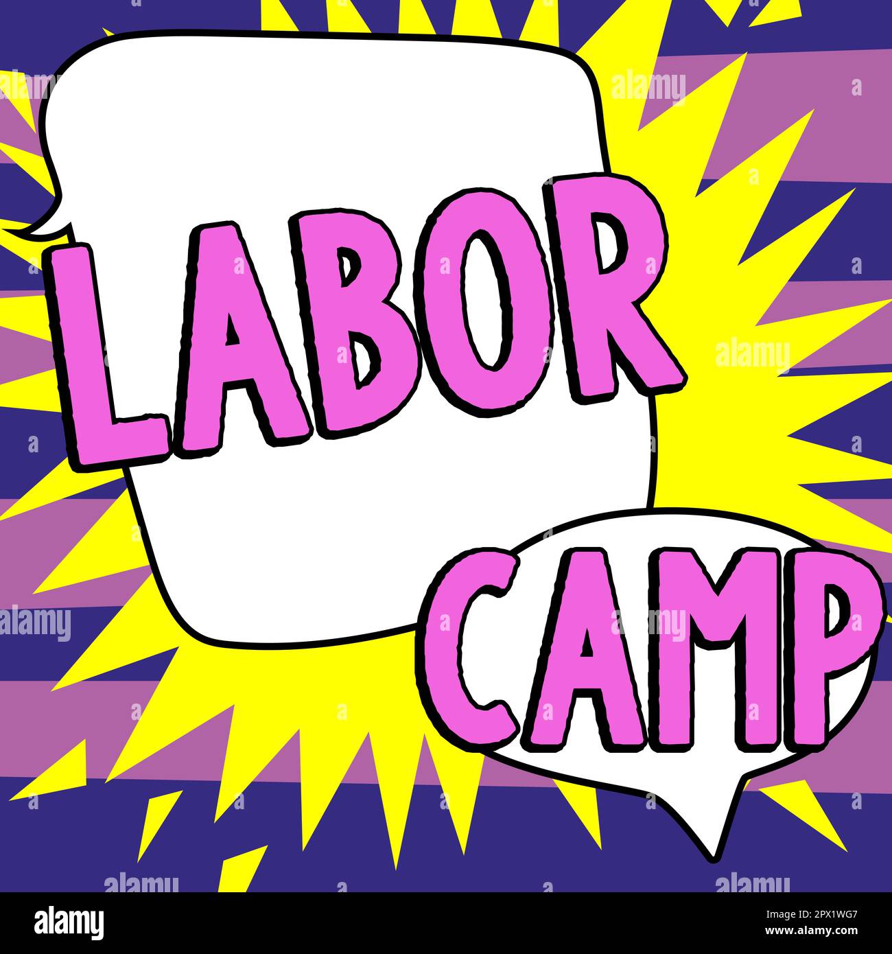 Text caption presenting Labor Camp, Word Written on a penal colony ...