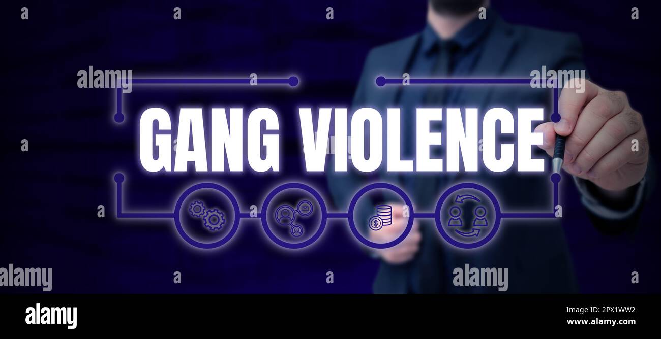 Sign displaying Gang Violence, Word Written on infringement of the laws ...