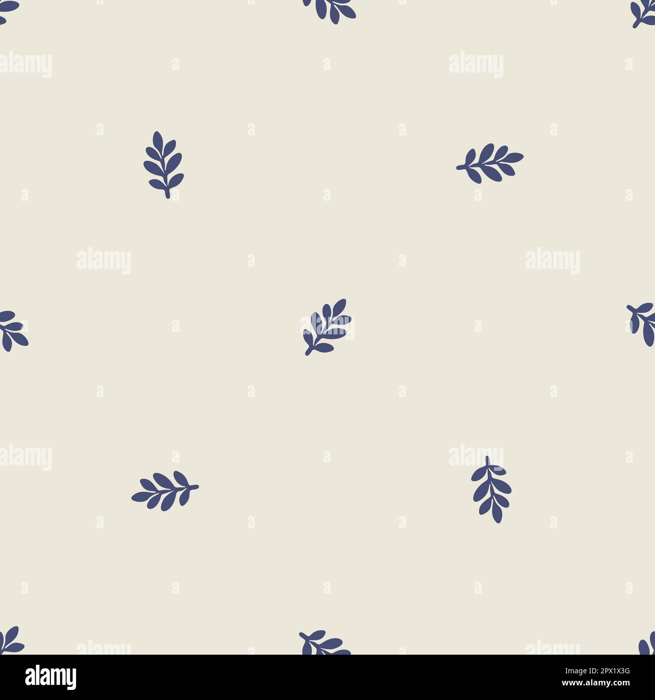 Quirky leaf sprig lino cut motif vector pattern. Seamless decoration of ...