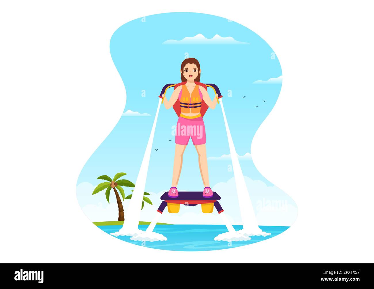 Flyboard Illustration with People Riding Jet Pack in Summer Beach ...