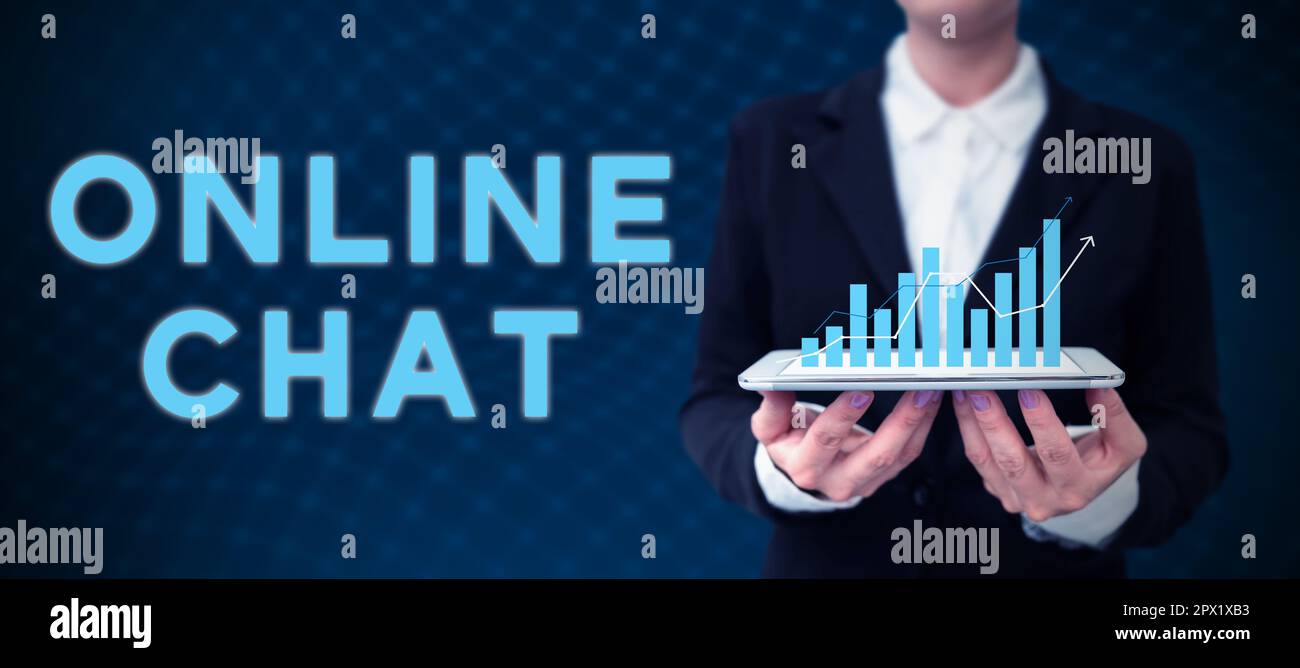 Hand writing sign Online Chat, Internet Concept talking with friend or ...