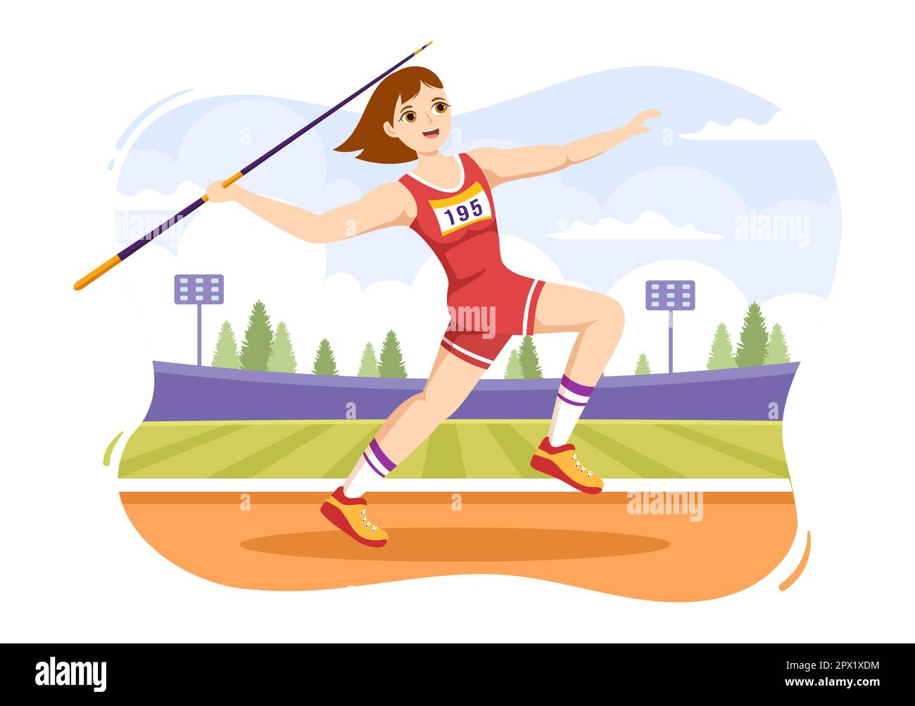 Javelin Throwing Athlete Illustration using a Long Lance Shaped Tool to Throw in Sports Activity ...