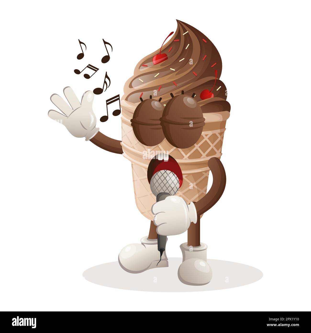 Cute ice cream mascot singing, sing a song. Perfect for food store ...