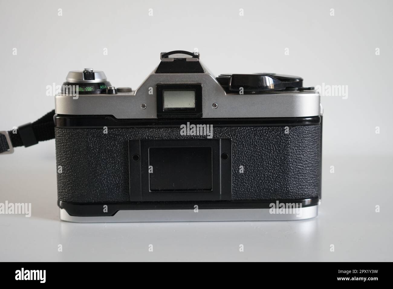 The Back with viewfinder of a vintage analog film camera isolated on a ...