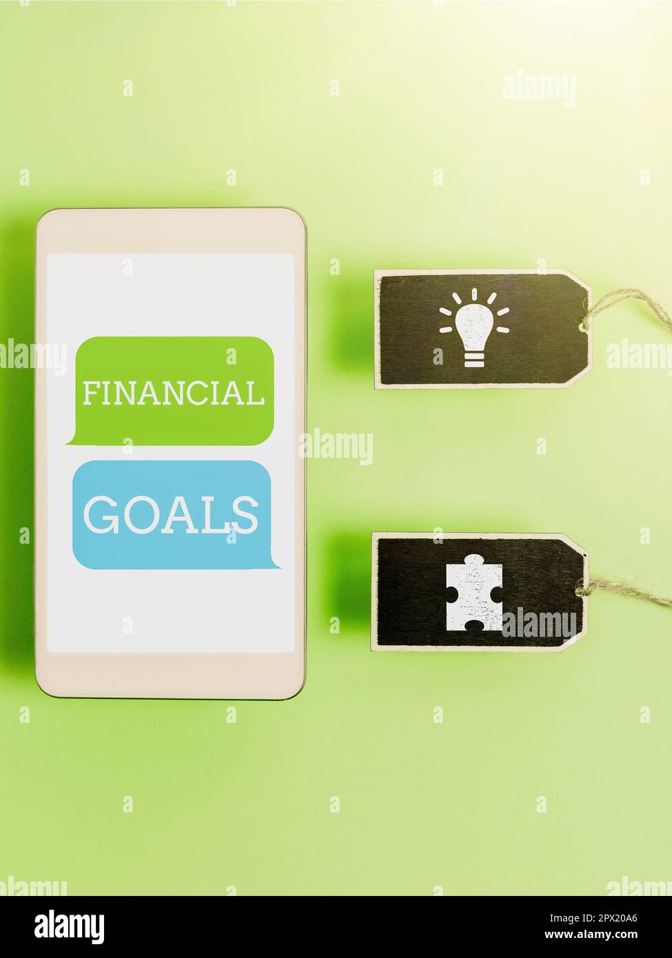Sign displaying Financial Goals, Concept meaning targets usually driven ...