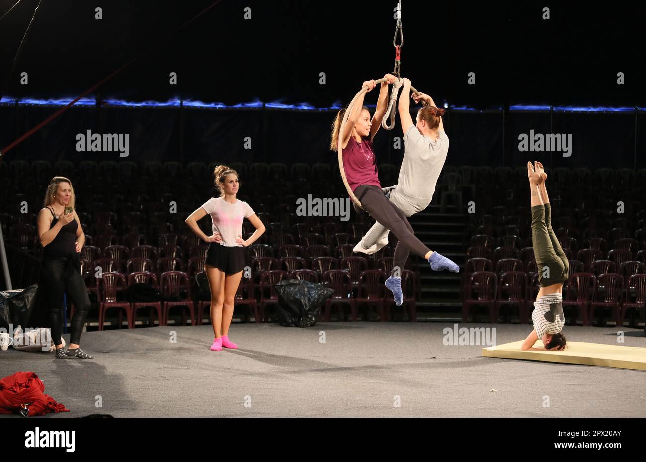 ISTANBUL, TURKEY - NOVEMBER 19: Circus acrobats practicing before the ...