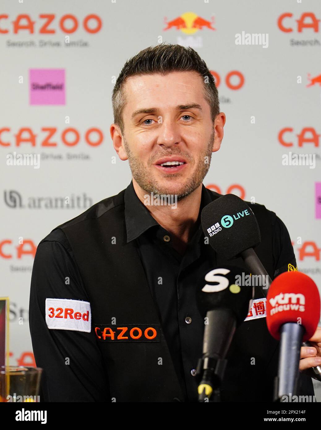 Mark Selby speaks to the media after loosing in the final against Luca ...