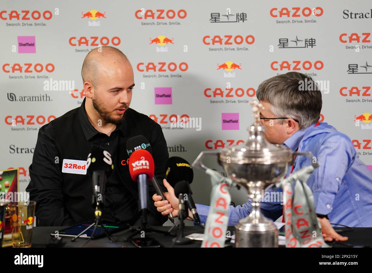 Luca Brecel speaks to the media after winning the final against Mark ...
