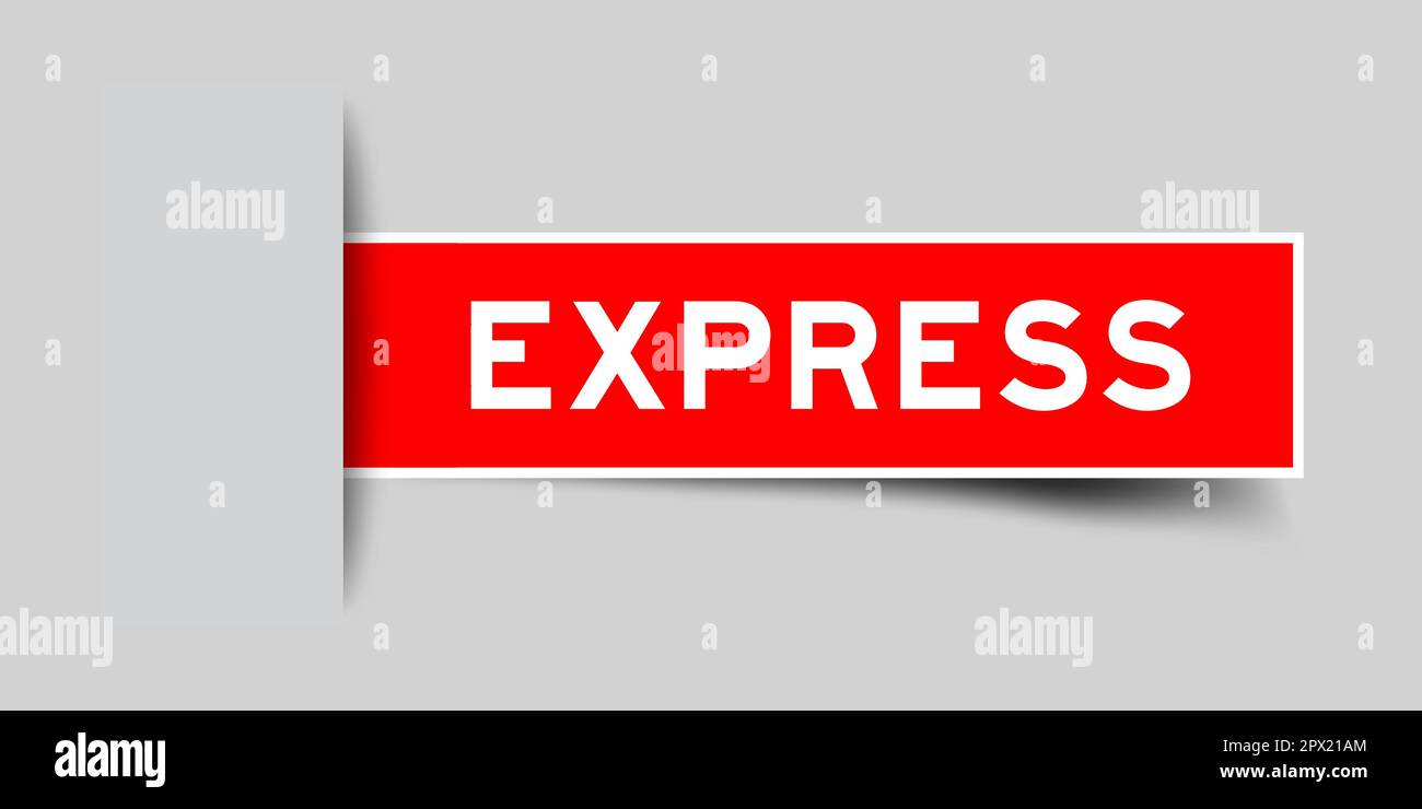 Red color square label sticker with word express that inserted in gray ...