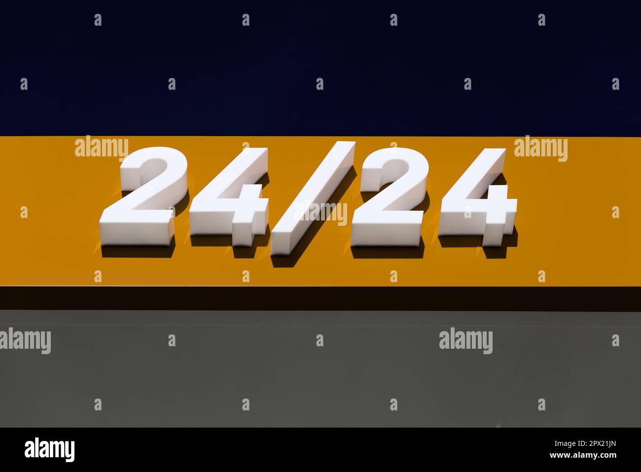 24/24 twenty-four lettering sign signboard Stock Photo - Alamy