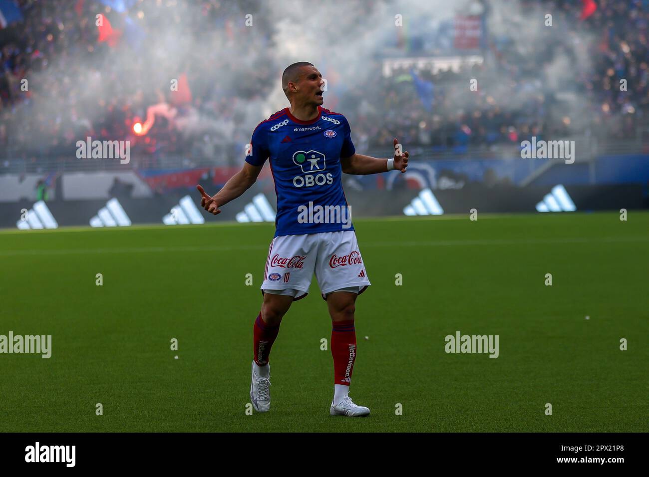 Oslo, Norway, 1st May, 2023. Vålerenga's Mohamed Ofkir celebrates a ...