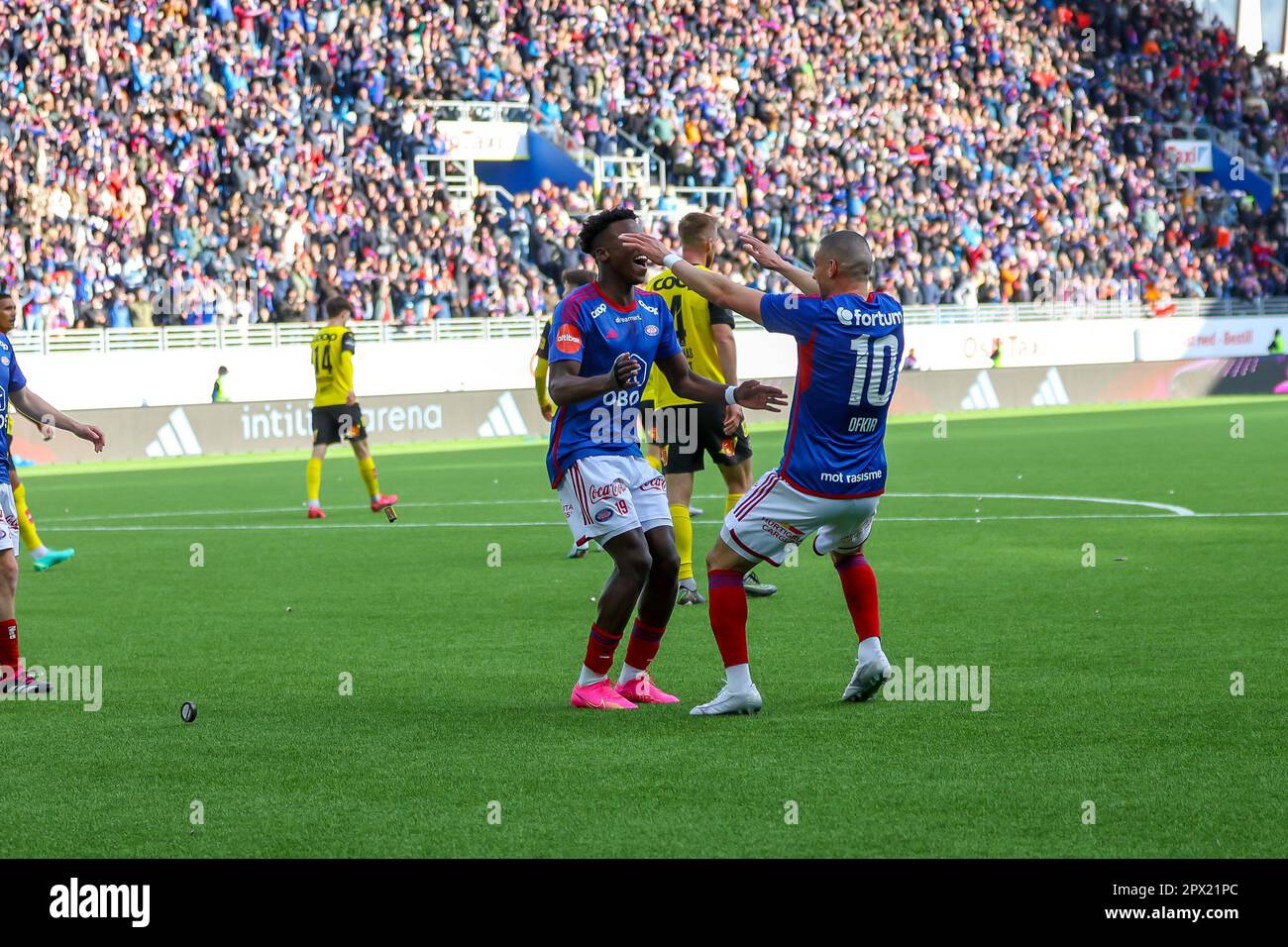 Oslo, Norway, 1st May, 2023.Vålerenga's Seedy Jatta celebrates with ...