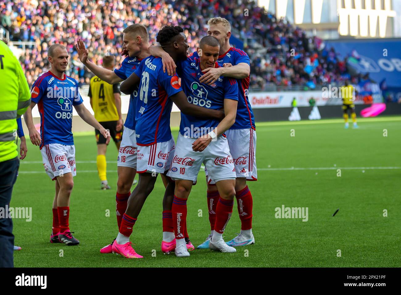 Oslo, Norway, 1st May, 2023. Vålerenga's Mohamed Ofkir celebrates a ...
