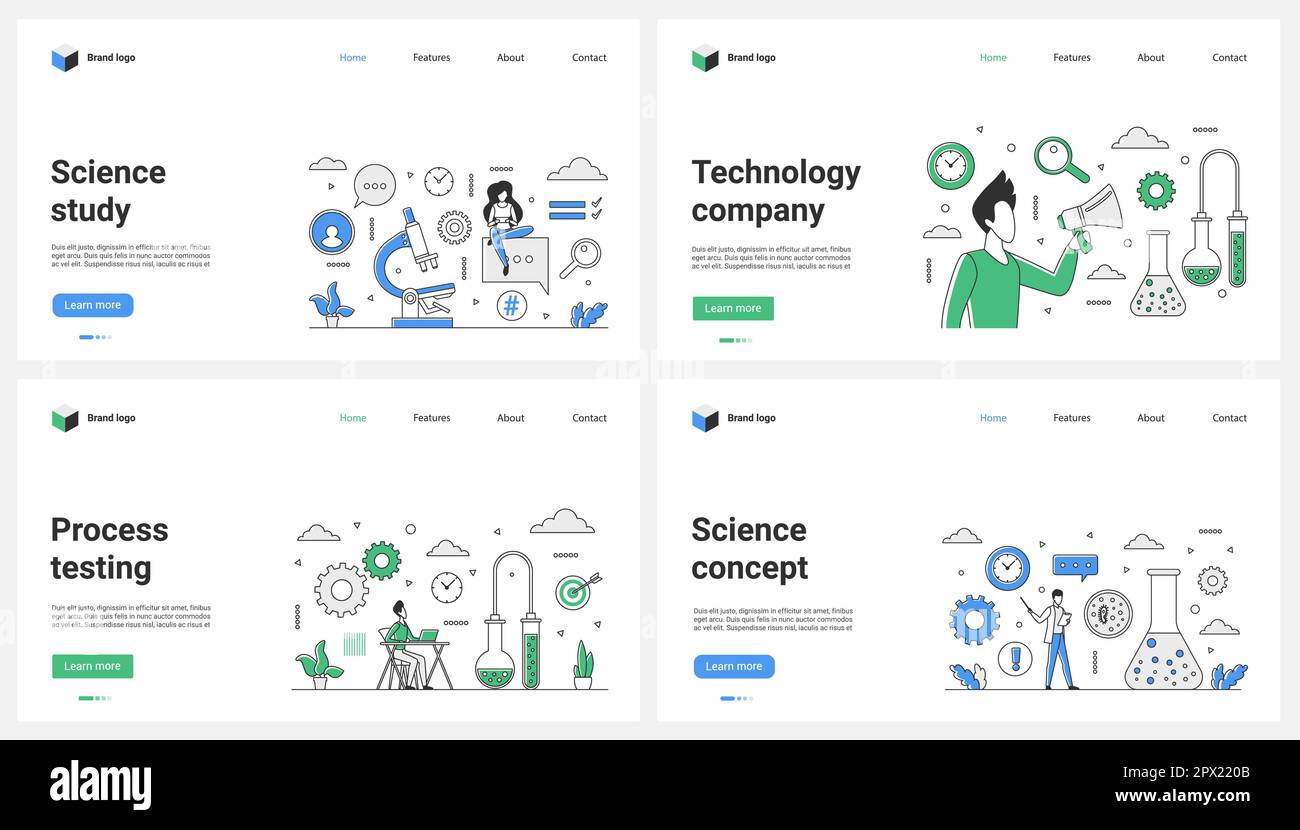 Science study, companys new technology testing processes set vector ...