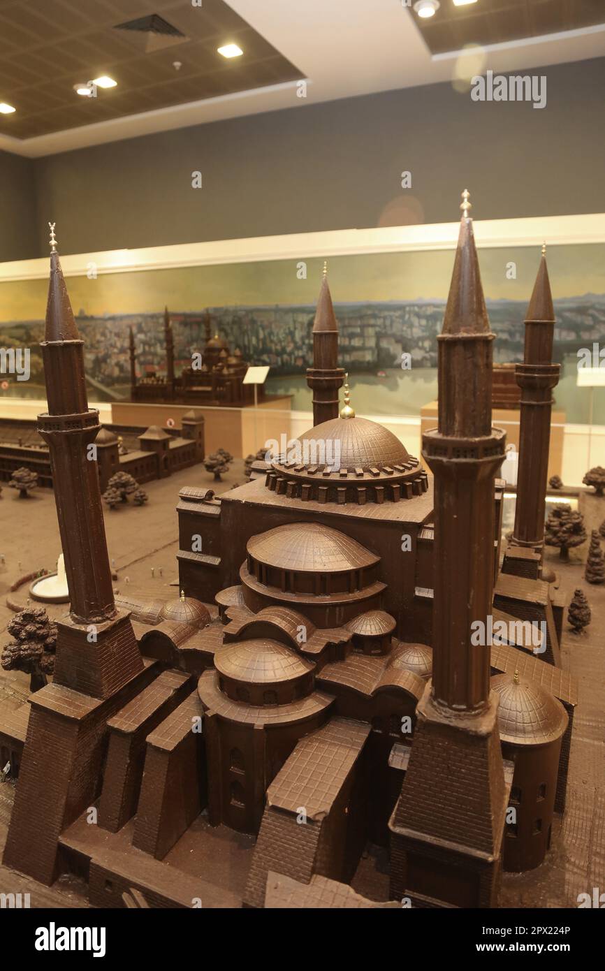 ISTANBUL, TURKEY - FEBRUARY 12: Chocolate design of Hagia Sophia ...