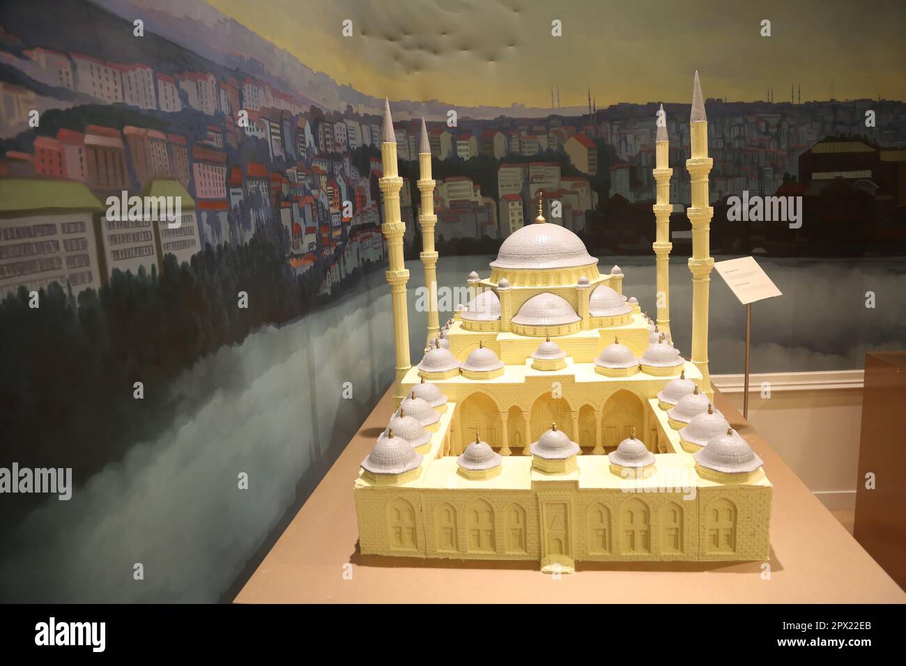 ISTANBUL, TURKEY - FEBRUARY 12: Chocolate design of Mimar Sinan Mosque ...