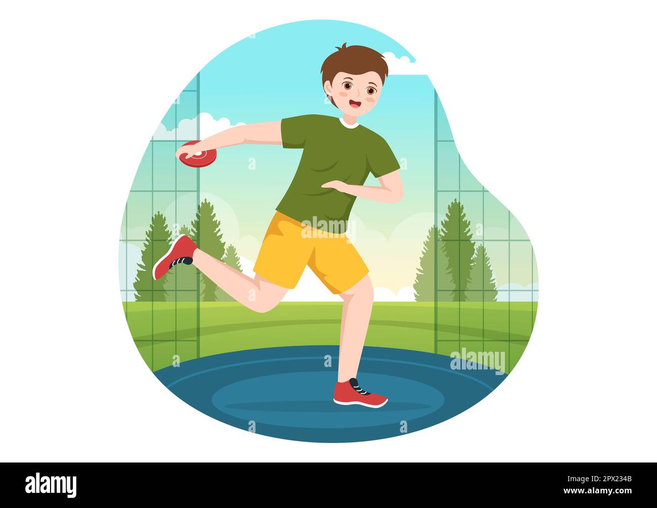 Discus Throw Playing Athletics Illustration with Throwing a Wooden ...
