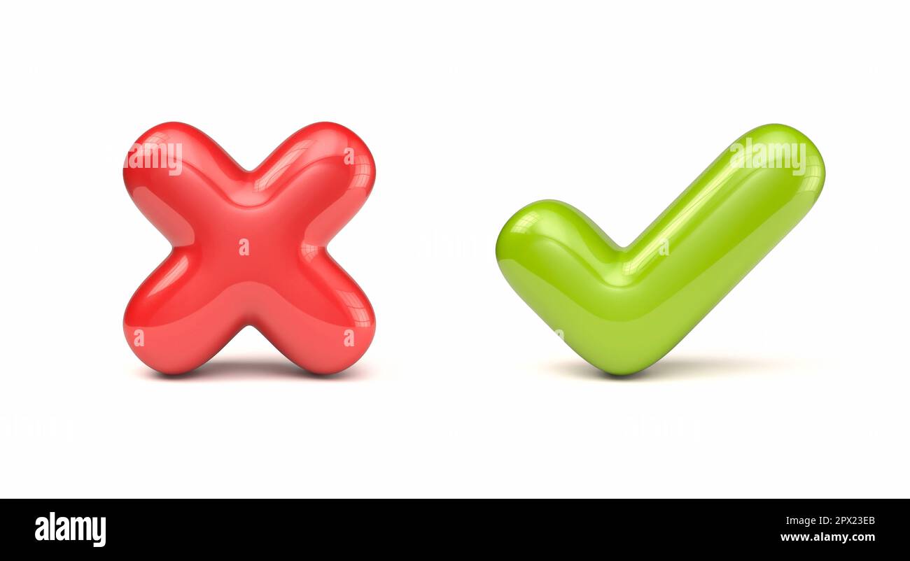 Incorrect and correct sign 3D rendering illustration isolated on white ...