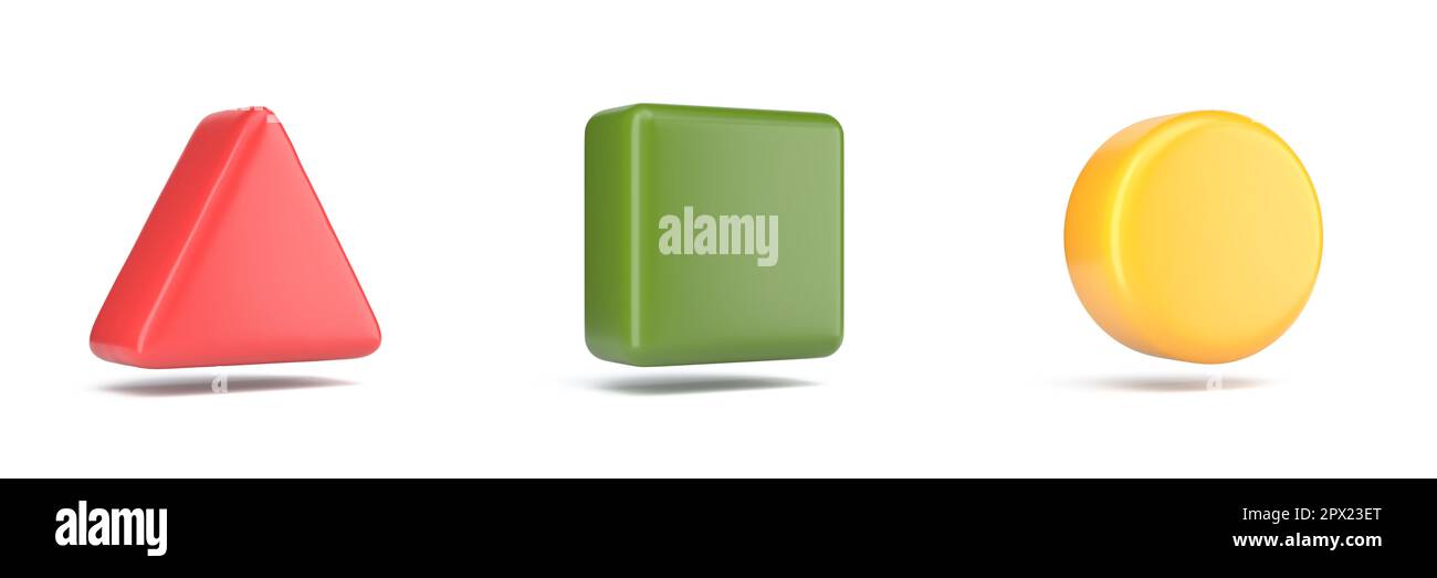 Three basic shape 3D rendering illustration isolated on white ...