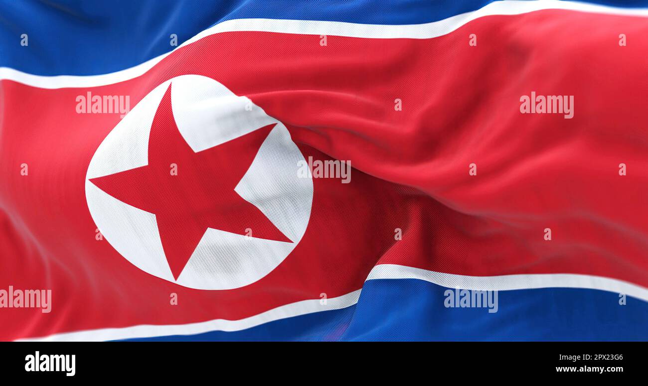 Detail of North Korea national flag waving. The Democratic People ...