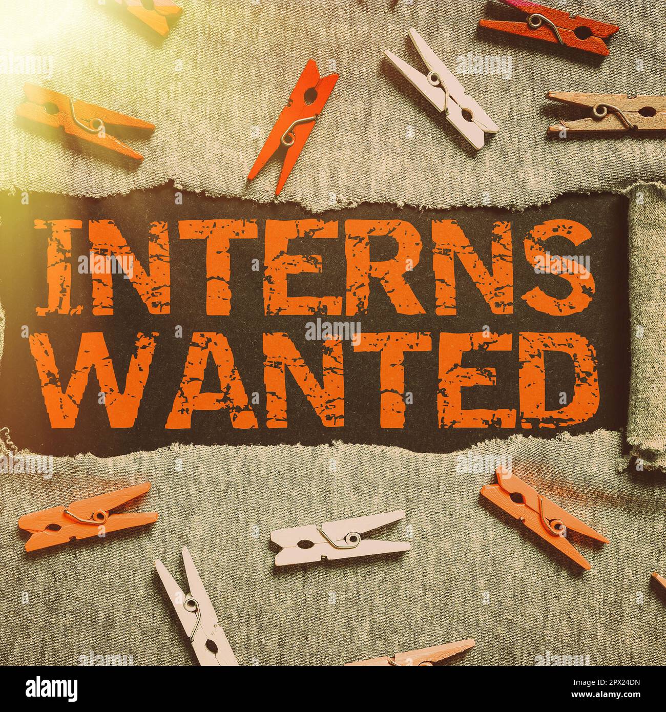 Sign displaying Interns Wanted, Concept meaning Looking for on the job ...
