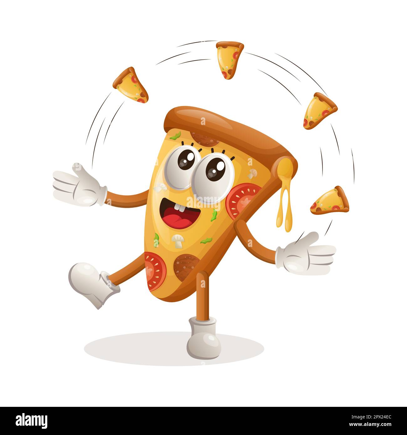 Cute pizza mascot freestyle with pizza. Perfect for food store, small ...
