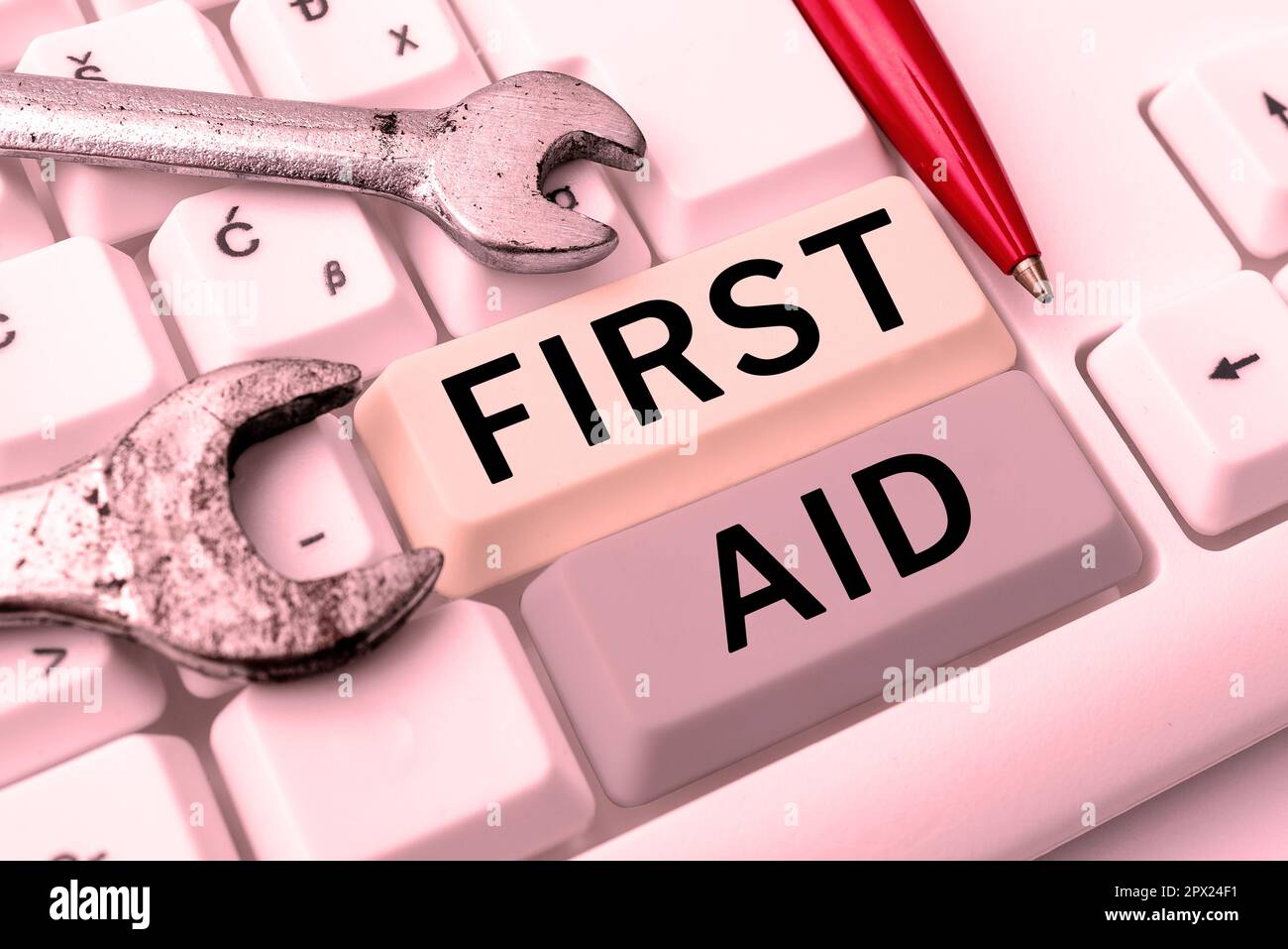 Conceptual caption First Aid, Business overview Practise of healing ...