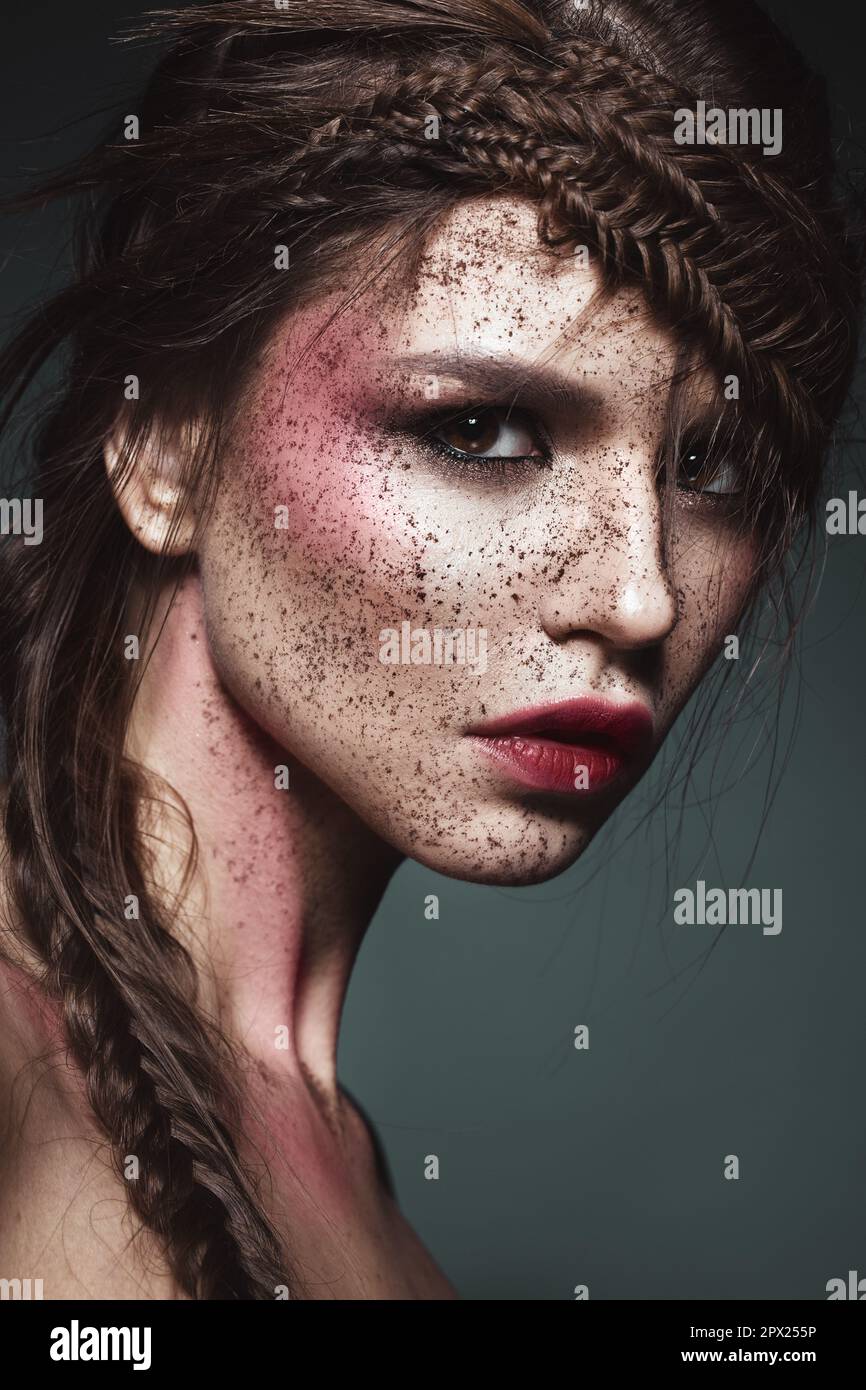 Beautiful strange girl with creative art make-up. Beauty face. Photo ...