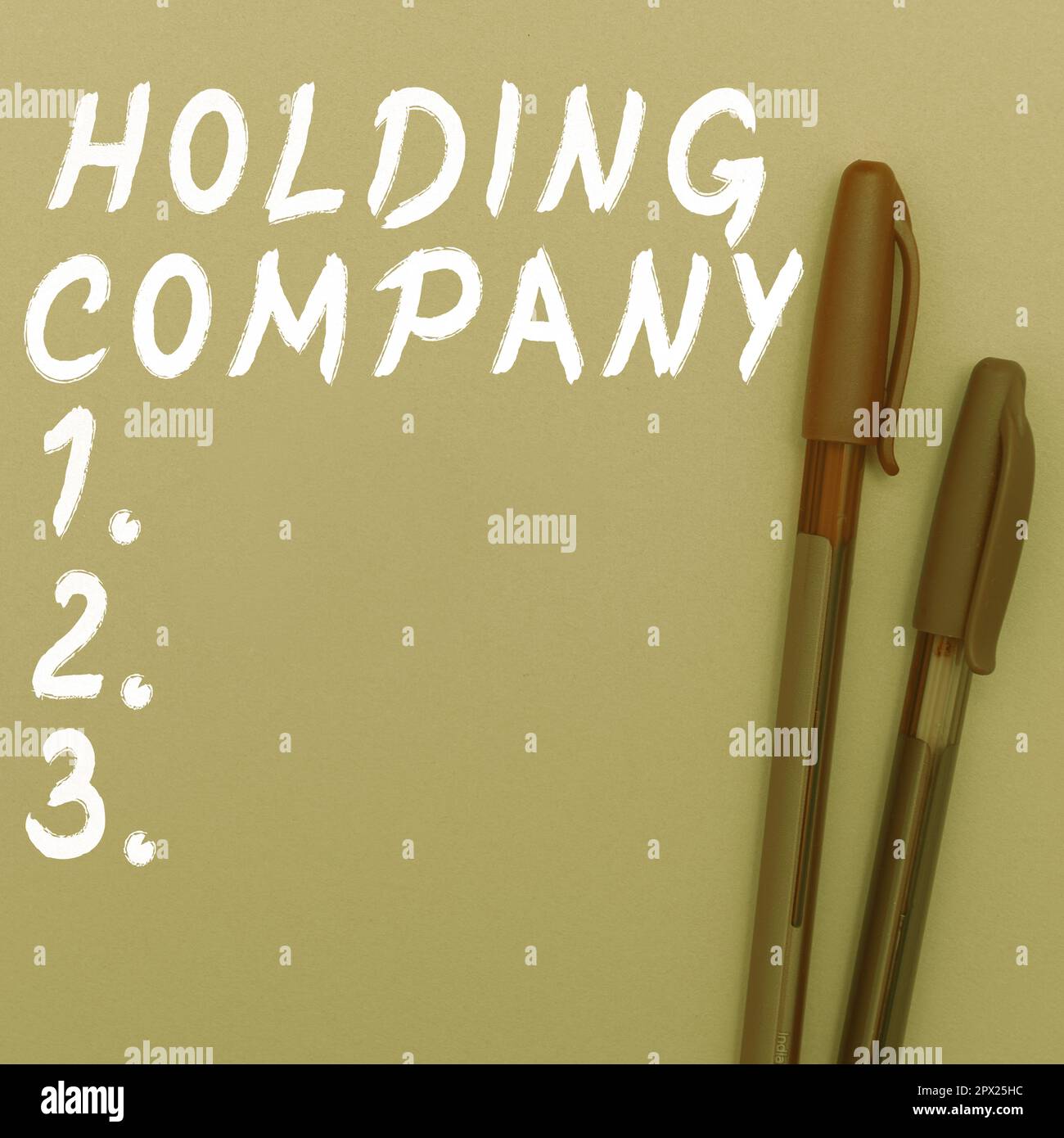 Text caption presenting Holding Company, Word Written on stocks ...