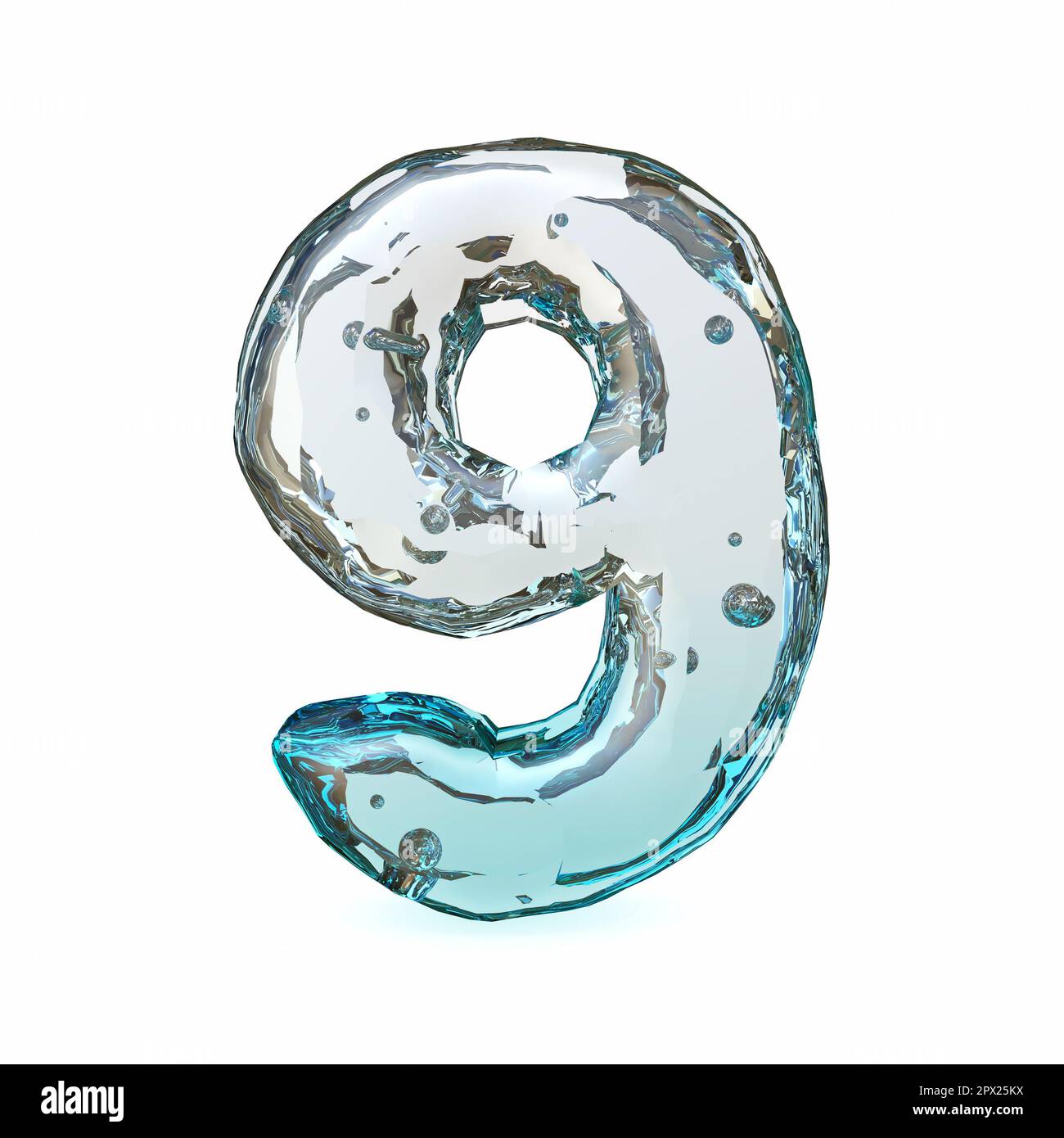 Blue ice font Number 9 NINE 3D rendering illustration isolated on white ...