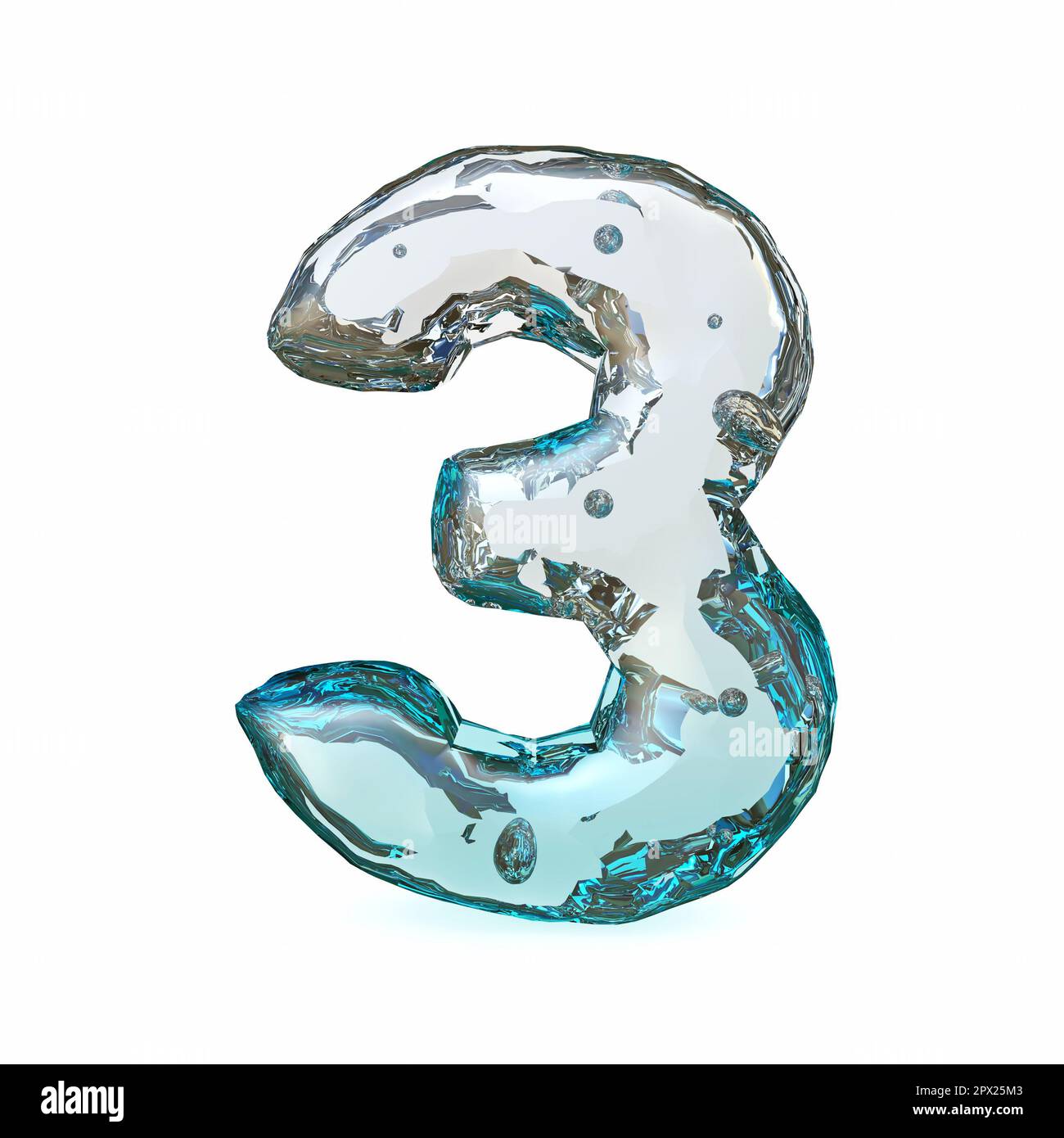 Blue ice font Number 3 THREE 3D rendering illustration isolated on ...