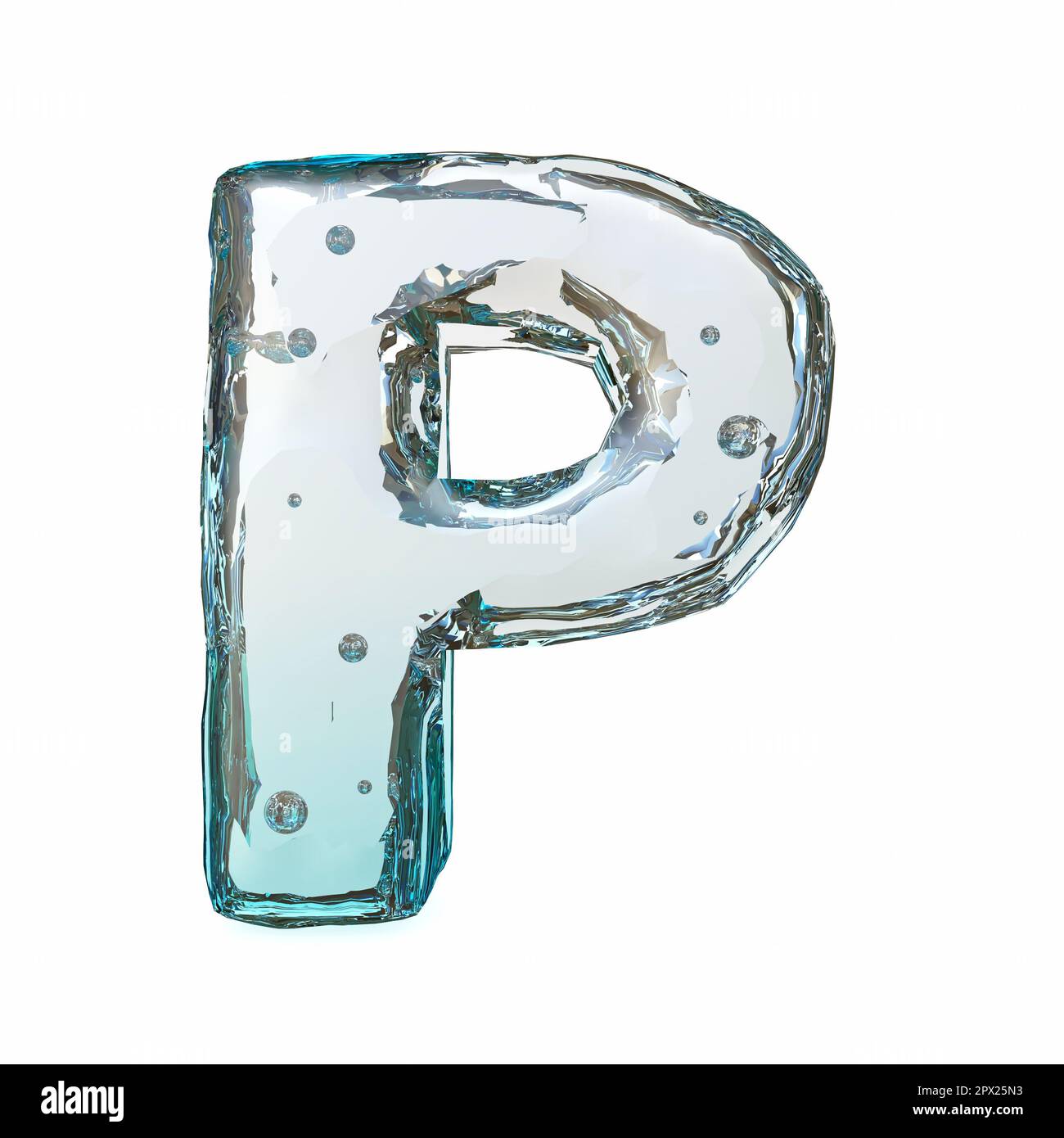 Blue ice font Letter P 3D rendering illustration isolated on white ...
