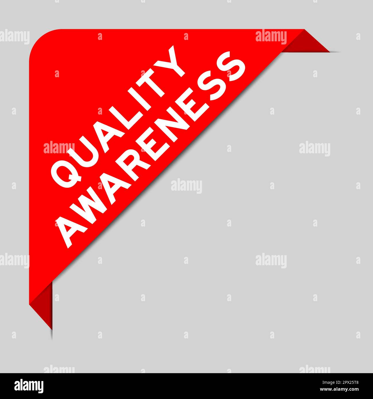 Red color of corner label banner with word quality awareness on gray ...