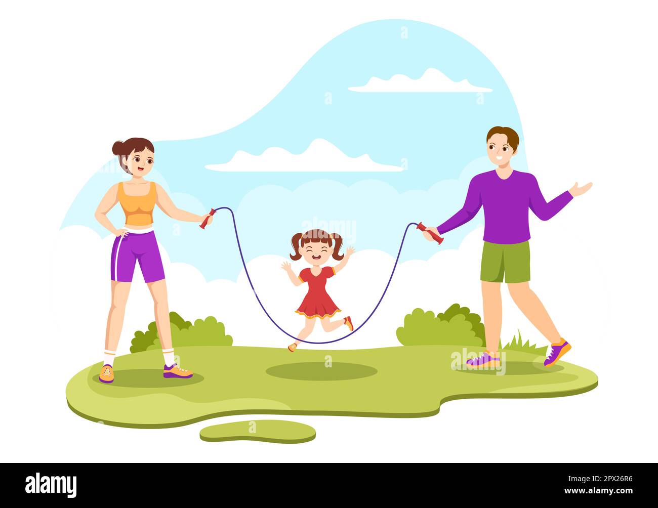 Jump Rope Illustration with Youth and Kids Playing Skipping Wear ...