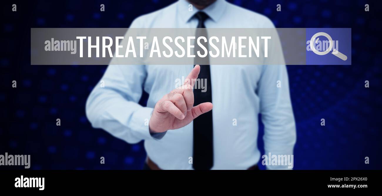 Text sign showing Threat Assessment, Internet Concept determining the ...