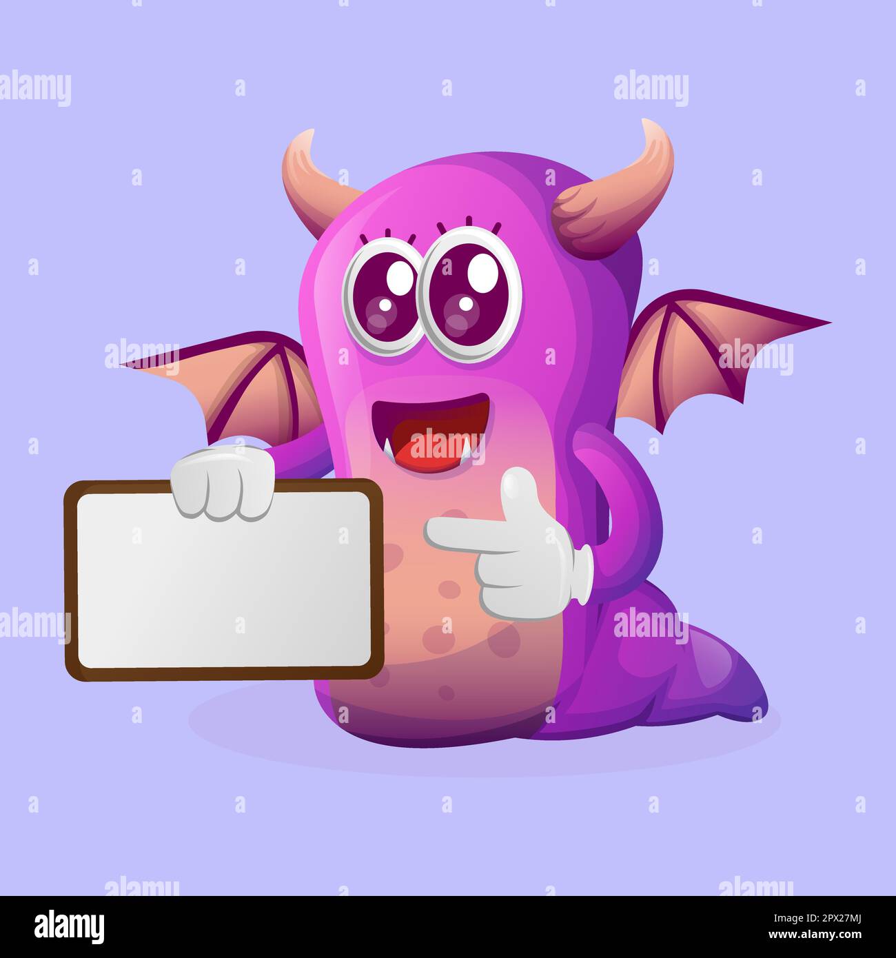 Cute purple monster holding billboards, sign board. Perfect for kids ...