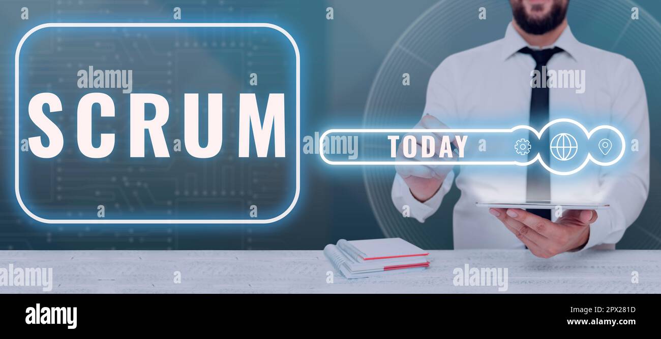 Text sign showing Scrum, Concept meaning handwriting as distinct from ...