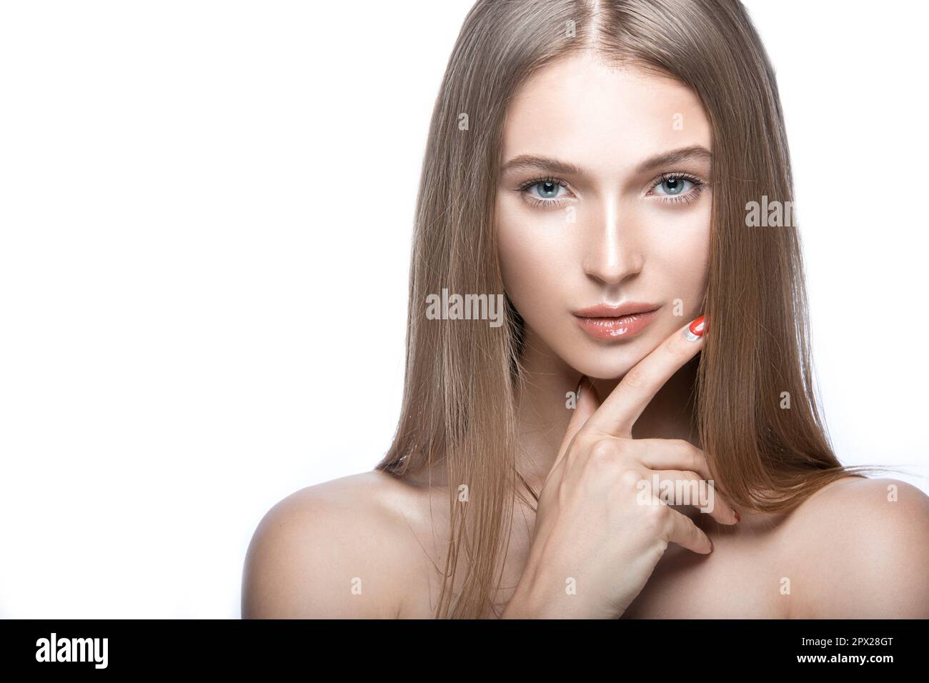 Beautiful young girl with a light natural make-up. Beauty face. Picture ...