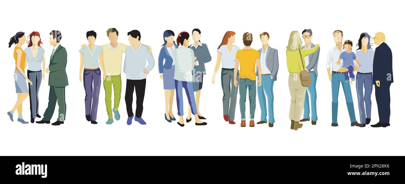 A group of friends together, on white background. Illustration Stock ...