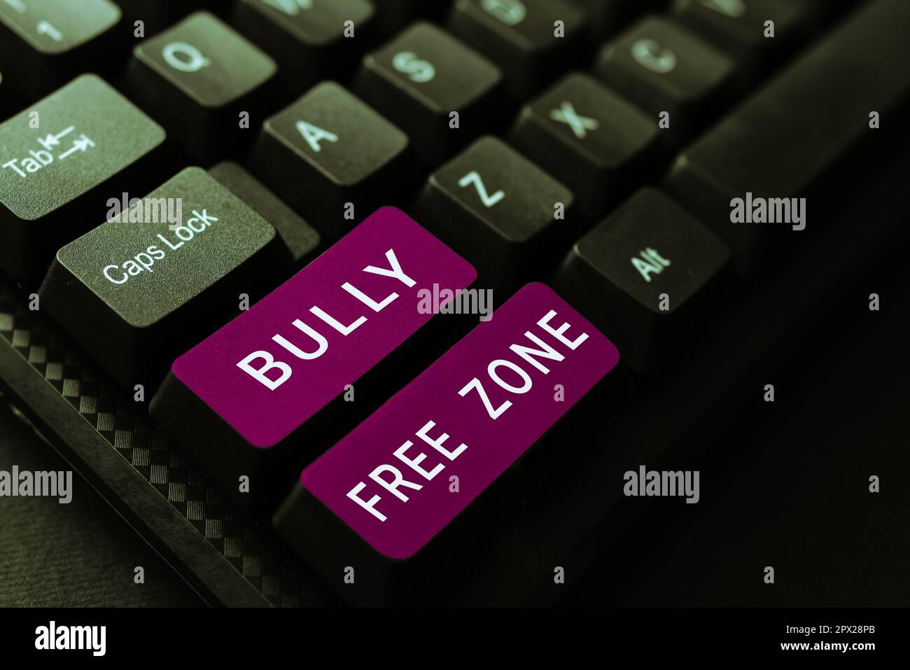 Hand writing sign Bully Free Zone, Internet Concept Be respectful to ...