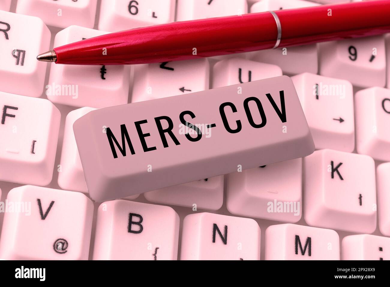 Handwriting text Mers Cov, Word for viral respiratory illness that first reported Saudi Arabia ...