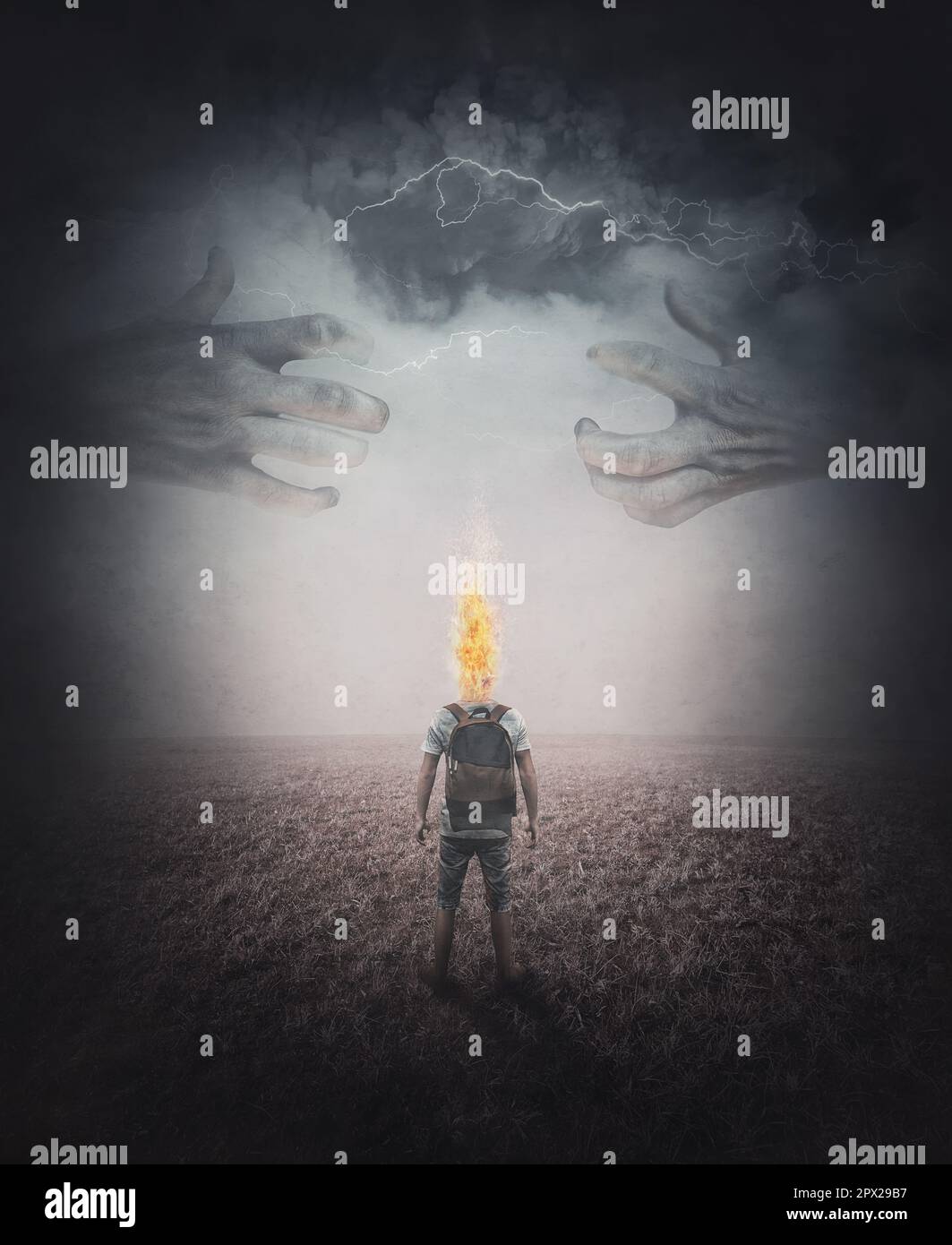 Surreal and creepy scene, the battle against monster inside your mind ...