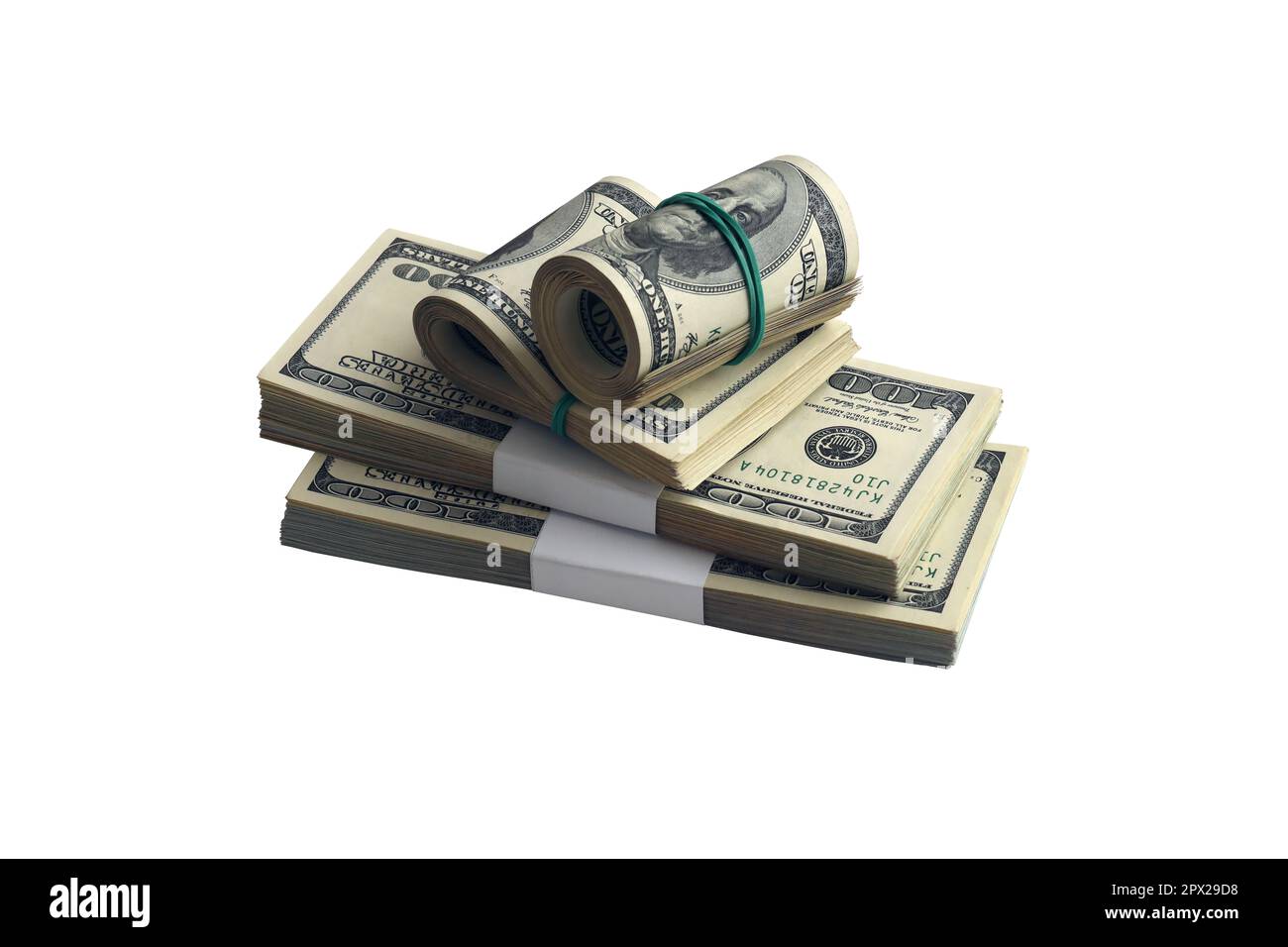 Bundle of US dollar bills isolated on white. Pack of american money ...