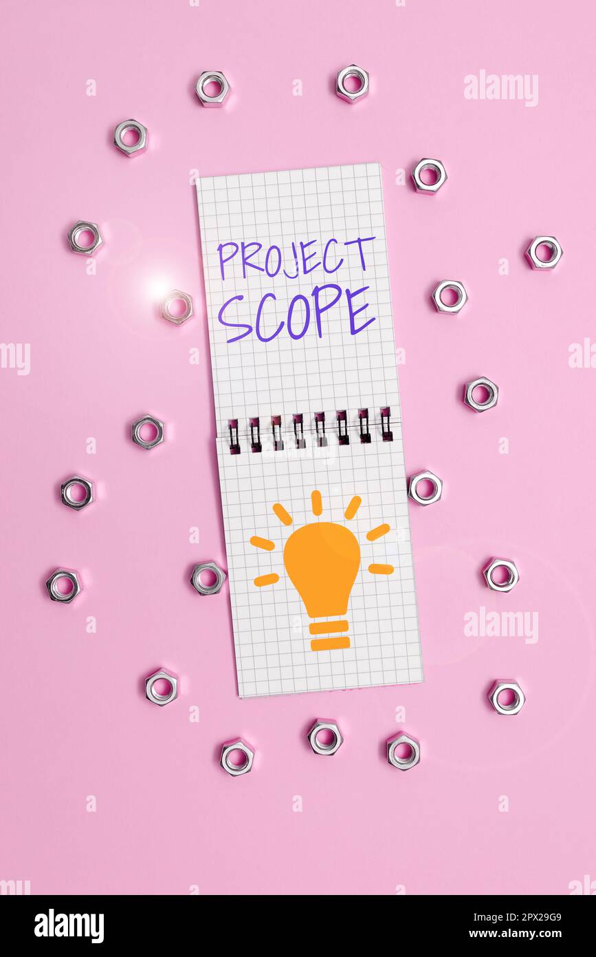 Text sign showing Project Scope, Concept meaning evaluation of work ...