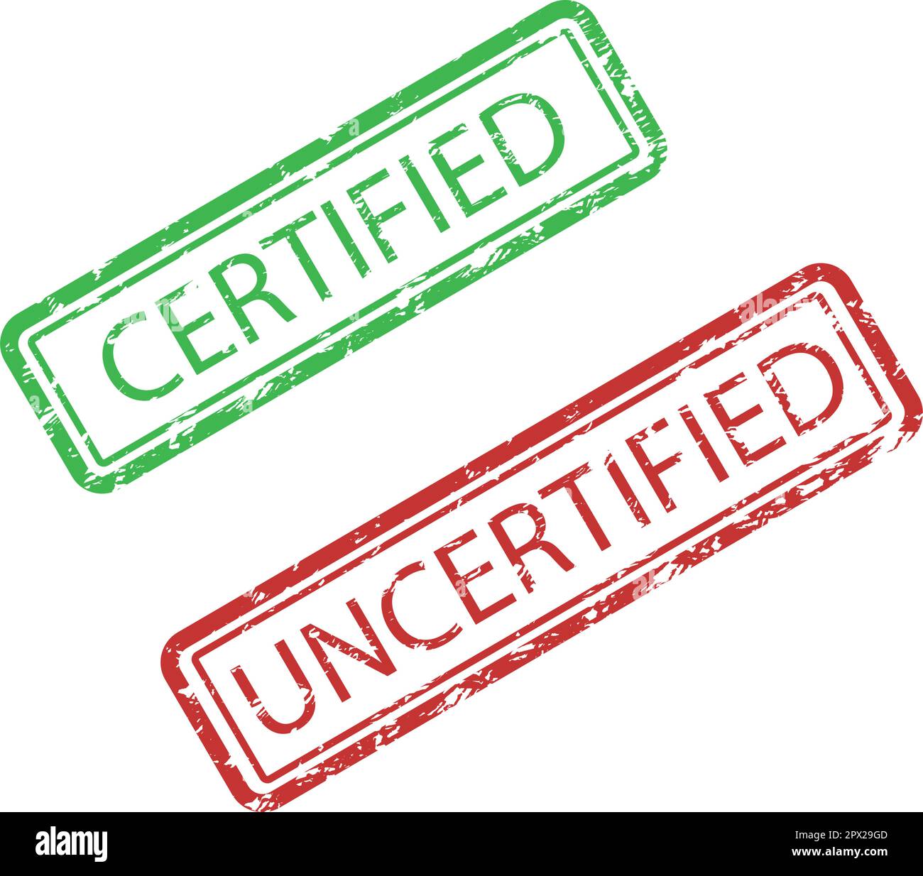 Certified and uncertified rubber stamp to mark products. Vector ...