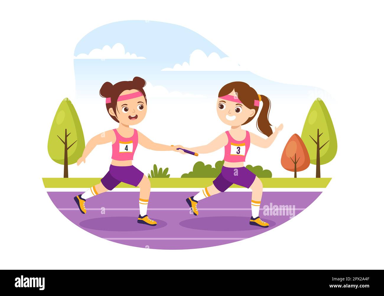 Relay Race Illustration Kids by Passing the Baton to Teammates Until ...