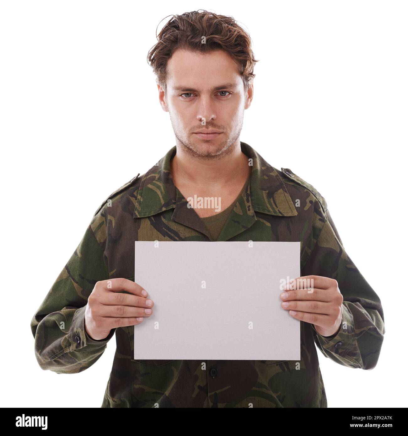 Let him convey your message. a young man in military fatigues Stock ...