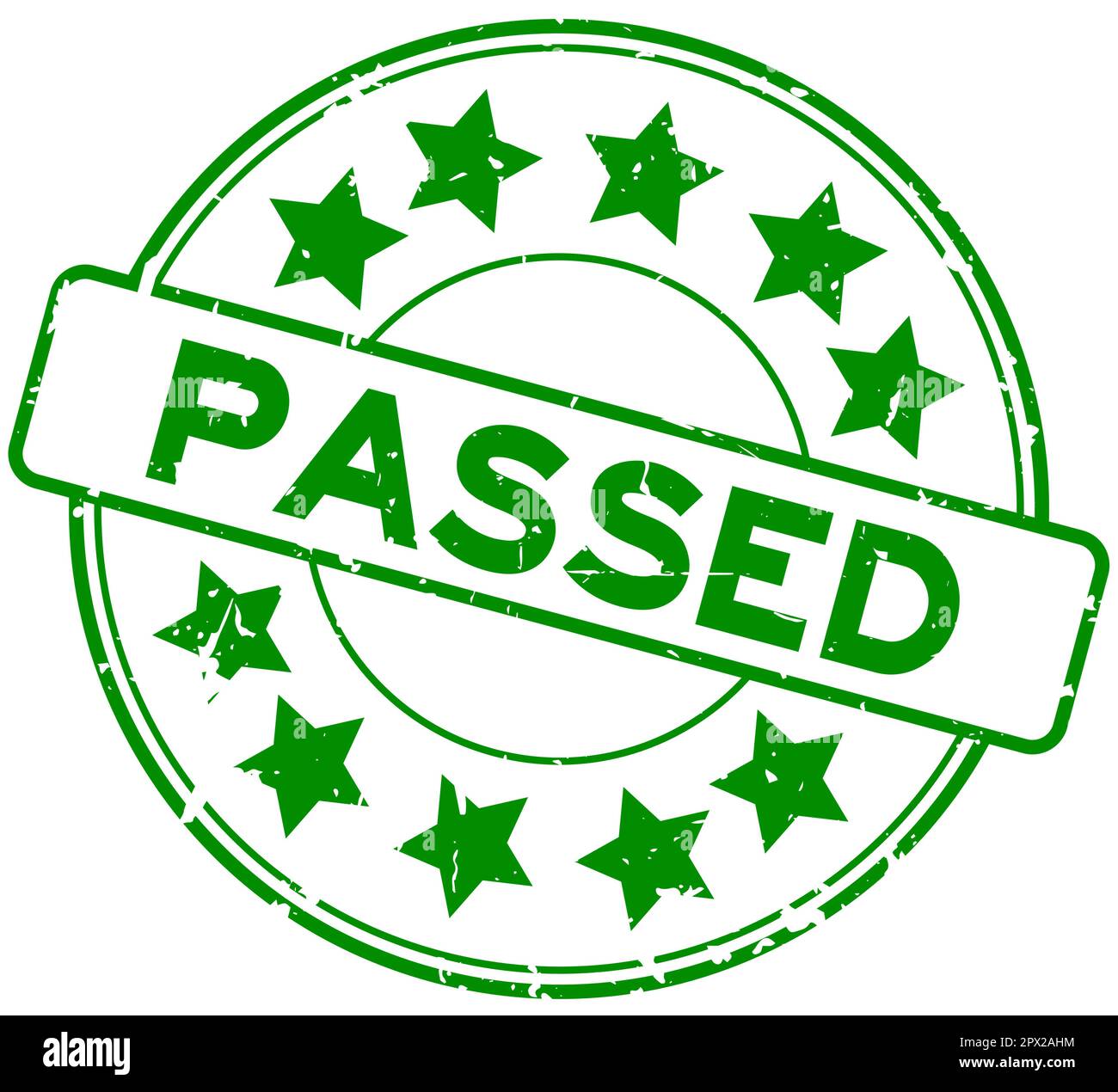 Grunge green passed word with star icon round rubber seal stamp on ... Grunge green passed word with star icon round rubber seal stamp on ...